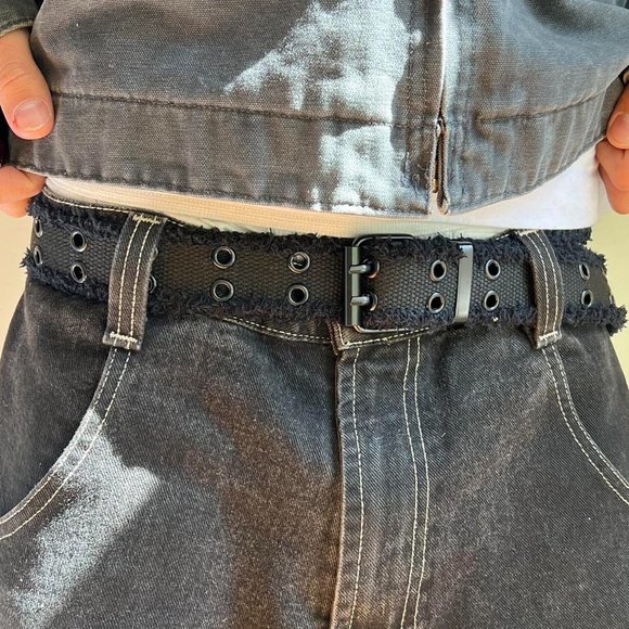 Accessories | 200s Round Studded Fur Frayed Black Grunge Belt | Poshmark